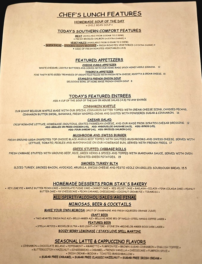 Menu treasure map alert! Each line reads like poetry to hungry souls. The "homemade" appears so often it should have its own font.