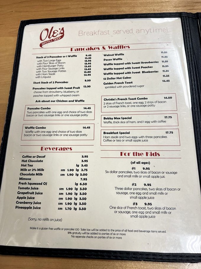 This menu isn't playing hard to get. It knows exactly what it is: a laminated love letter to breakfast classics that never go out of style.