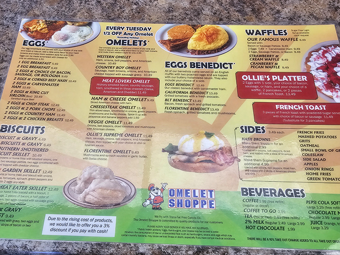 A menu that doesn't need fancy fonts or pretentious descriptions&mdash;just honest breakfast favorites that have stood the test of time. Tuesday's half-off omelet special might be worth planning your week around.
