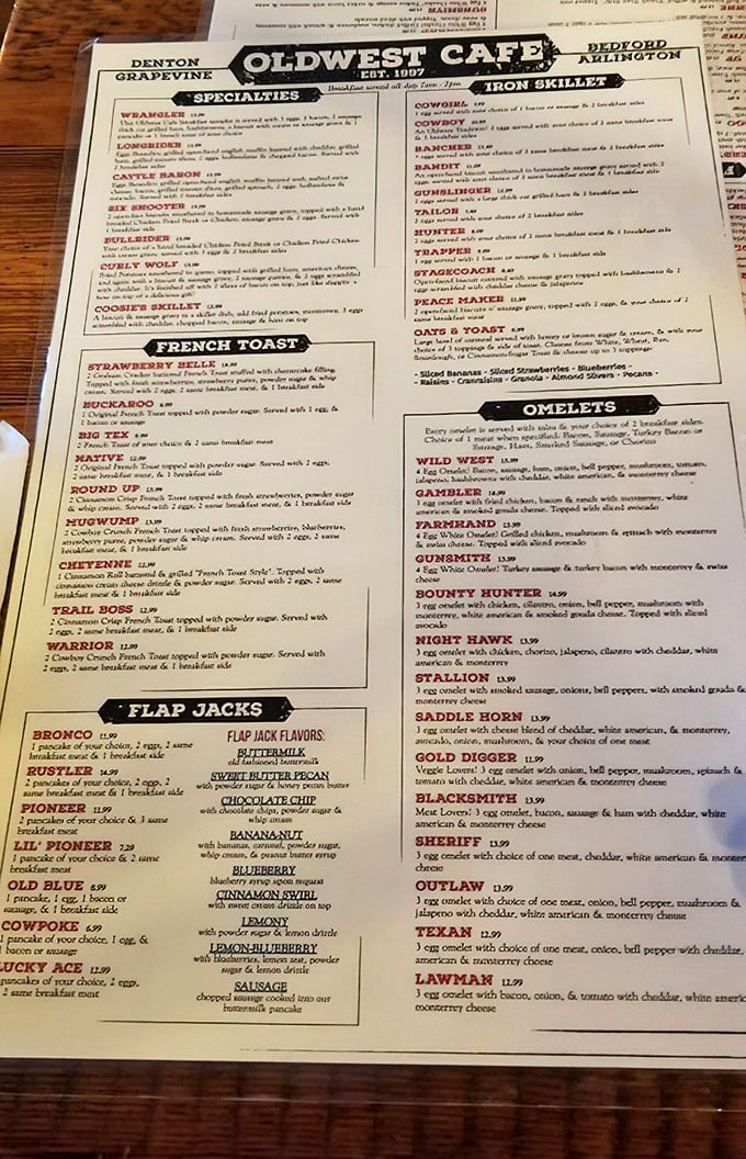 The menu reads like a Western novel with characters named "Buckaroo" and "Trail Boss" &ndash; except these heroes come on plates.