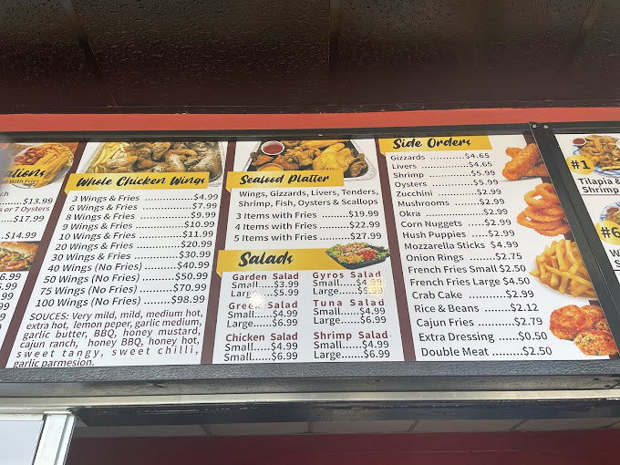 Behold the menu board of dreams, where lunch specials and seafood platters promise satisfaction without requiring a second mortgage.