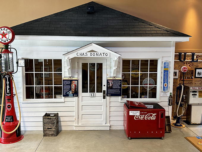 Step inside the meticulously recreated Chas Donato service station and you're instantly transported to an era when attendants pumped your gas and checked your oil.