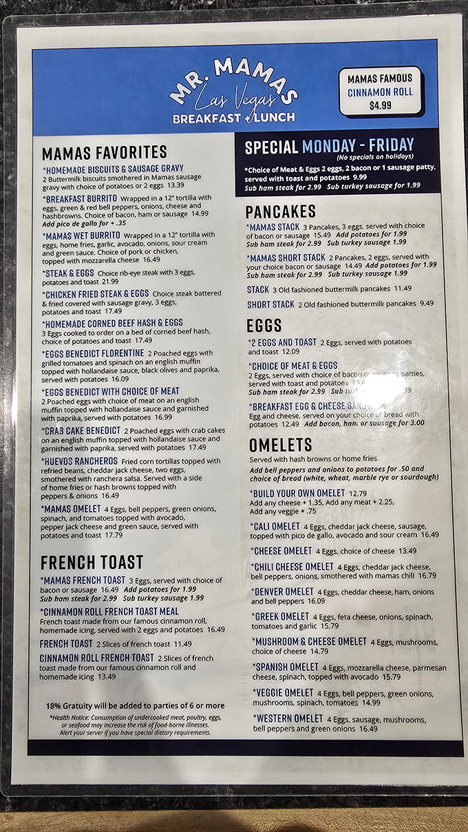 The menu reads like a love letter to breakfast classics. No molecular gastronomy, no deconstructed anything&mdash;just the promise of satisfaction.