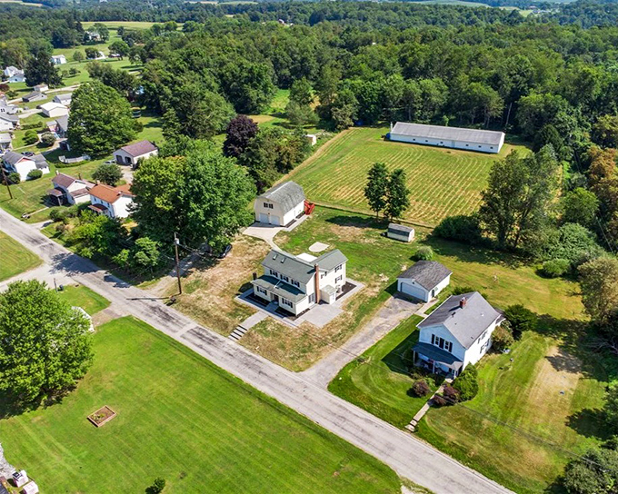 From above, Saltsburg's residential neighborhoods reveal the perfect balance of space and community&mdash;close enough for borrowing sugar, far enough for privacy.