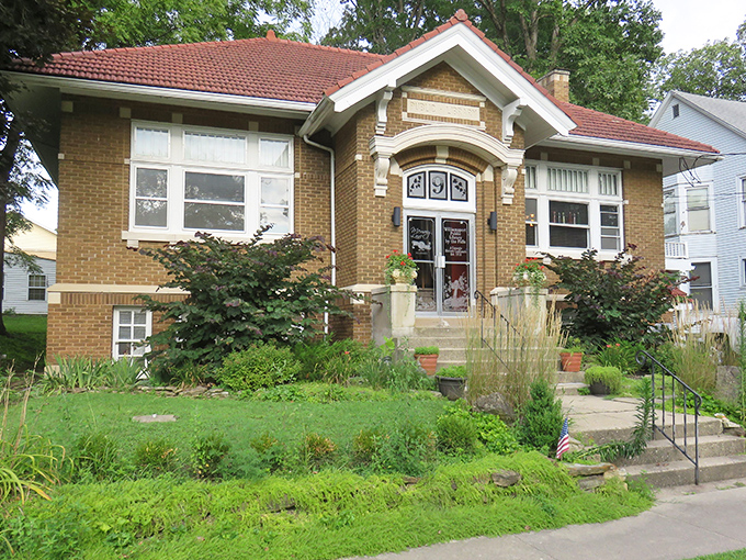 This charming brick bungalow once housed the town's Carnegie Library, where generations of Hoosiers discovered worlds beyond the cornfields.