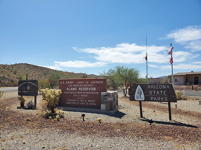Welcome to the middle of nowhere! These unassuming signs mark the threshold between ordinary life and the extraordinary escape that is Alamo Lake.