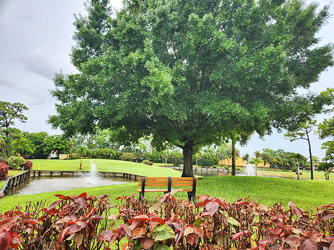 Where fountains dance and shade trees stand sentinel. This isn't landscaping&mdash;it's Mother Nature showing off for the AARP crowd.