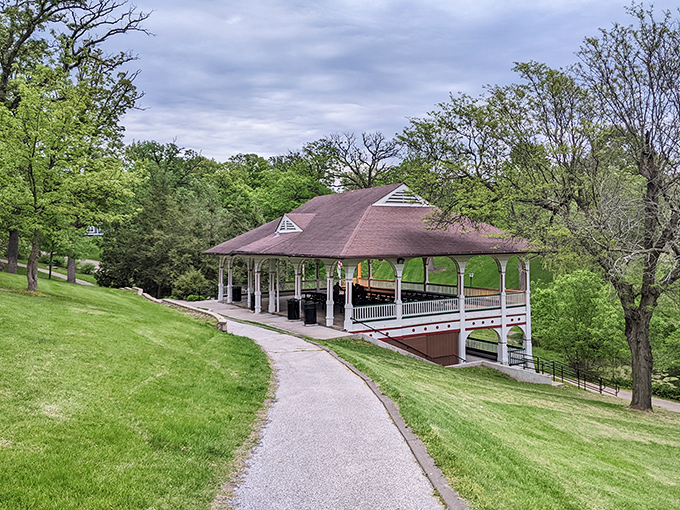Prospect Park's elegant pavilion offers a peaceful retreat from urban life, where generations of locals have celebrated everything from first kisses to retirement parties.