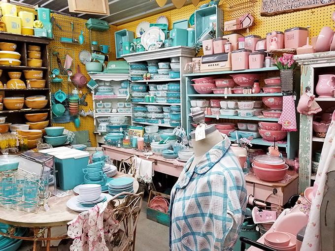 A pastel paradise of vintage Pyrex transforms ordinary kitchenware into a color-coordinated dream that would make Martha Stewart swoon with collector's envy.