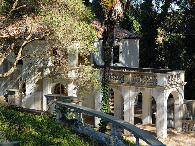 The hauntingly beautiful Rispin Mansion stands as Capitola's most elegant ruin, a Mediterranean dream slowly being reclaimed by California's persistent greenery.