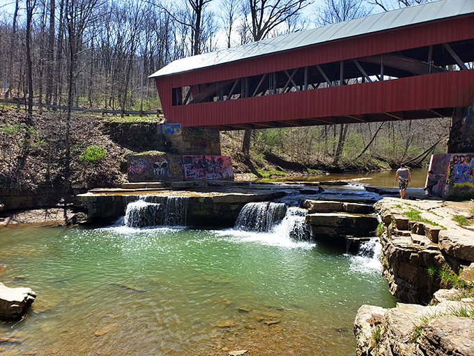 Mother Nature's front porch&mdash;complete with waterfall. The bridge creates a perfect frame for the cascading waters below.