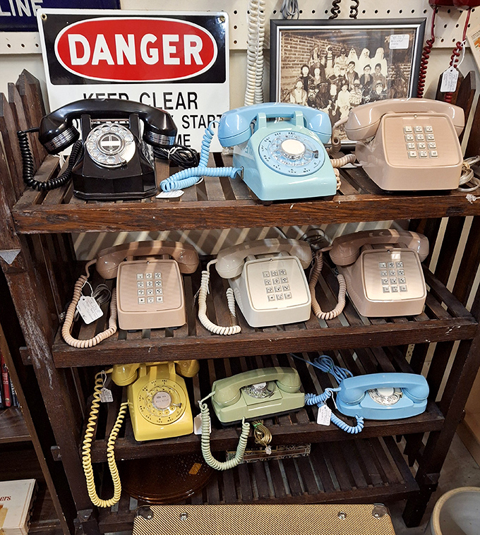 Hello, operator? I'd like to place a call to my childhood! These colorful rotary phones are communication devices from the prehistoric smartphone era.