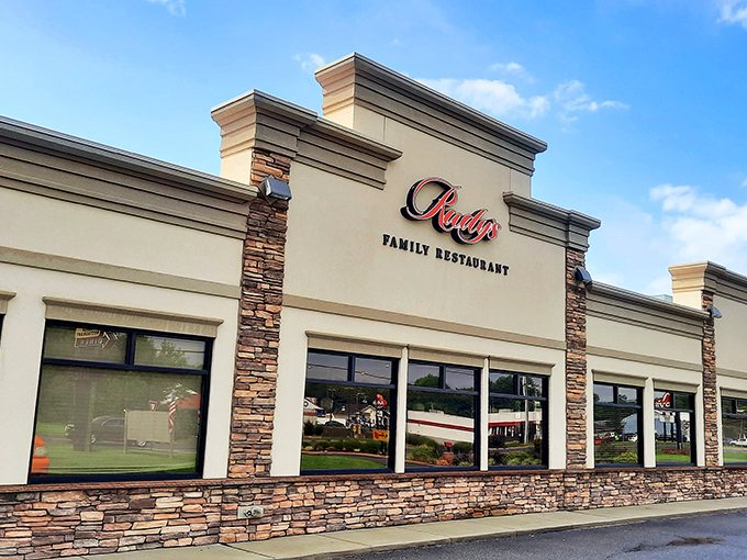 Rudy's Family Restaurant stands ready to welcome hungry visitors with its distinctive stone facade and promise of home-style cooking that grandma would approve.