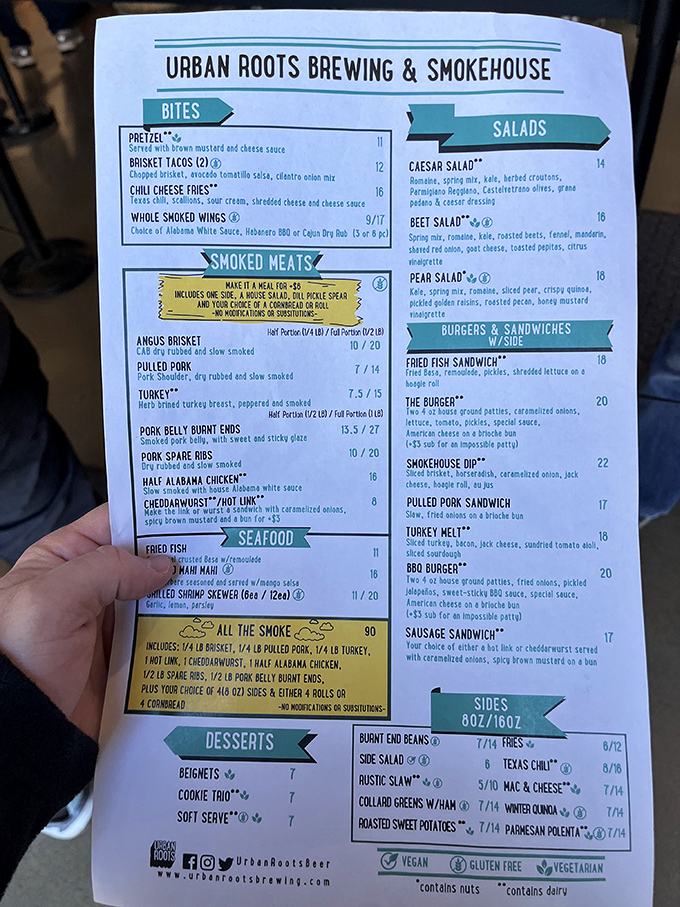 The menu reads like a love letter to smoked meats, with "All The Smoke" offering a sampler that would make a cardiologist wince and a foodie rejoice.