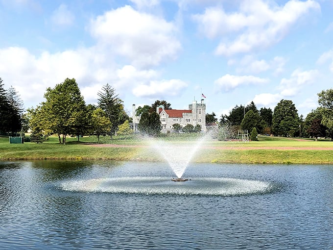 Tranquility has an address, and it's right here at this park fountain. The perfect spot to contemplate life's big questions&mdash;like what's for dinner at the Steel Trolley Diner.