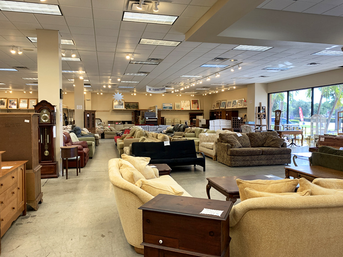 The furniture section resembles a living room showroom where every couch has a story and every price tag a happy ending.