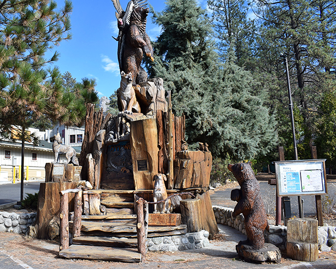 The famous "Spirit of the Mountain" monument showcases Idyllwild's artistic soul. Even the wildlife here gets VIP treatment in carved form.
