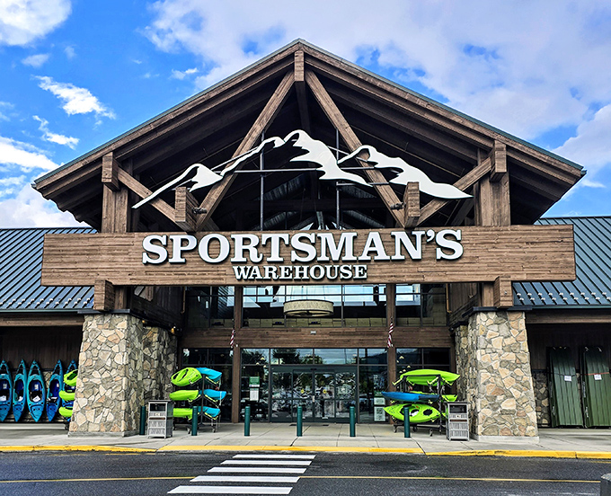 Sportsman's Warehouse stands like a mountain lodge for outdoor enthusiasts—the place where reluctant shoppers suddenly become enthusiastic participants.
