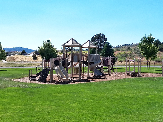 This playground equipment looks more elaborate than some Manhattan apartments, and probably costs less too.