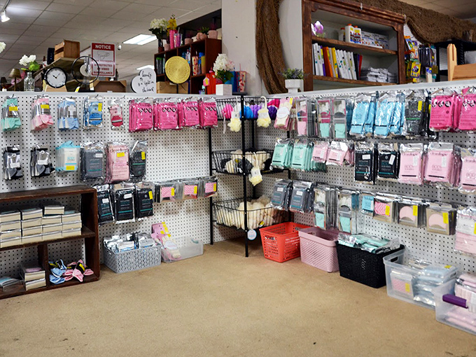 The pegboard wall isn't just displaying merchandise&mdash;it's showcasing the evolution of American stationery habits through the decades.