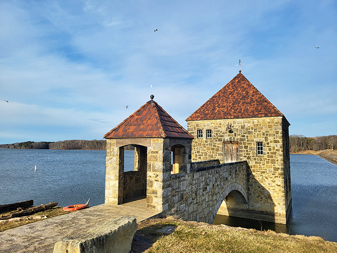 The historic stone spillway structure stands like Pennsylvania's answer to a medieval castle, minus the dragons but with plenty of fish.
