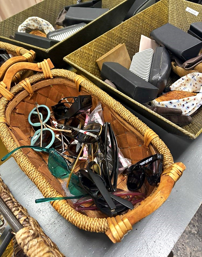 One person's discarded frames are another's fashion statement. This basket of sunglasses offers style reinvention for less than a latte.