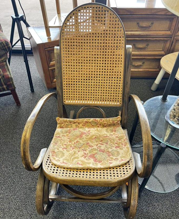 This vintage bentwood rocker isn't just furniture—it's a time machine with armrests. Imagine the stories it could tell while gently swaying on your porch.