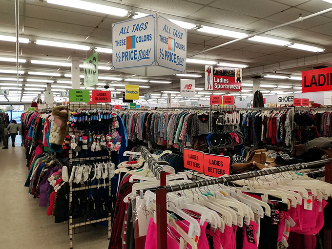 Color-coded tags announce the day's special discounts, turning bargain hunting into a strategic operation worthy of Ocean's Eleven.