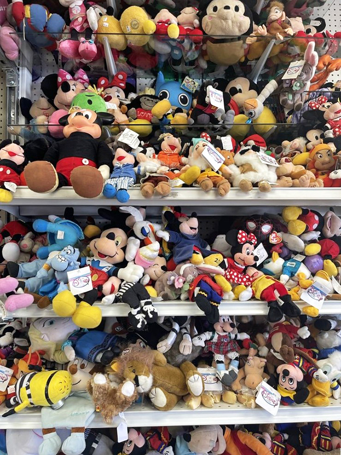 Mickey and friends have staged a plush rebellion, taking over entire shelves with their soft, huggable army.