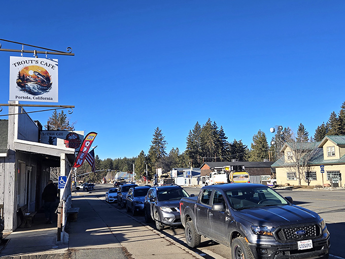 Trout's Cafe, where locals gather for hearty breakfasts and the coffee flows as freely as the fishing stories.