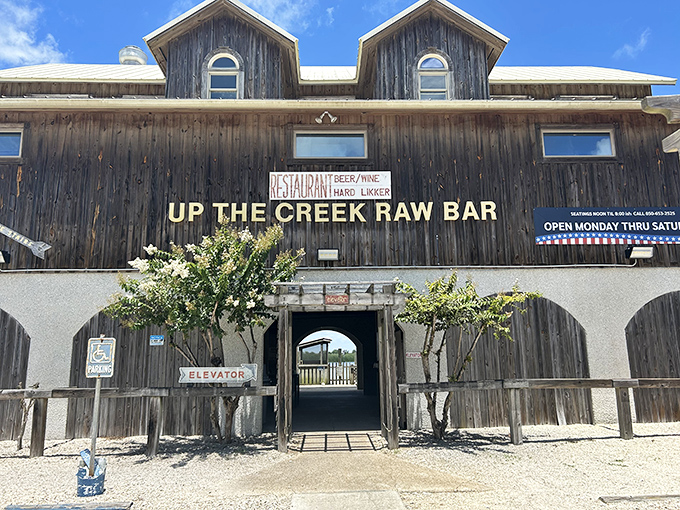Up The Creek Raw Bar isn't just a clever name&mdash;it's a weathered wooden testament to the town's seafood legacy. Oyster heaven awaits inside!
