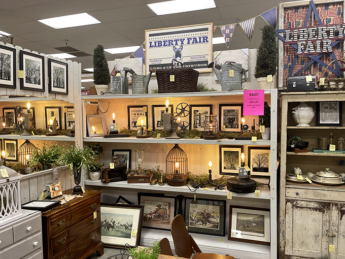The Liberty Fair booth transforms everyday objects into nostalgic vignettes, where farmhouse chic meets sophisticated country living.