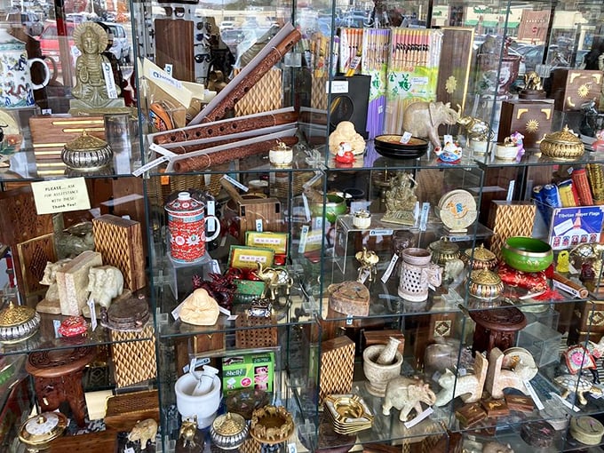 Curio cabinets that would make your grandmother swoon. Each shelf holds miniature worlds of collectibles, from delicate figurines to conversation-starting oddities.