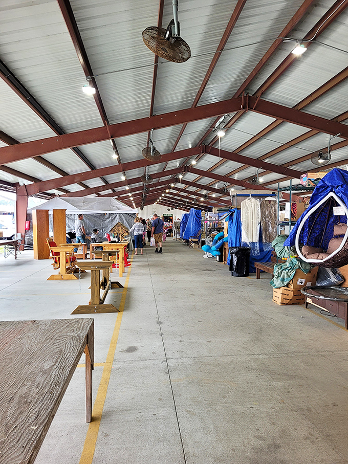 High ceilings and industrial fans create a cathedral of commerce where the religion is finding that perfect something you never knew you needed.