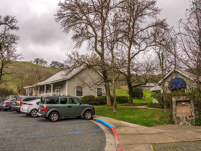 This historic white building nestled against rolling green hills tells stories of Ukiah's past, while providing a peaceful spot for visitors to connect with local heritage.