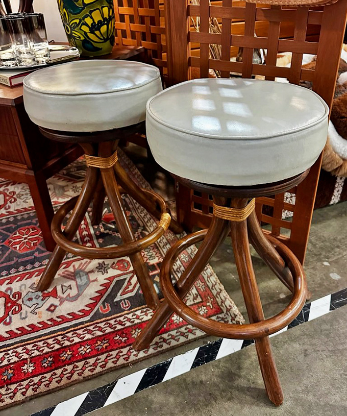 These mid-century bar stools aren't just seating&mdash;they're time machines to cocktail hours past, when conversation flowed as smoothly as the martinis.