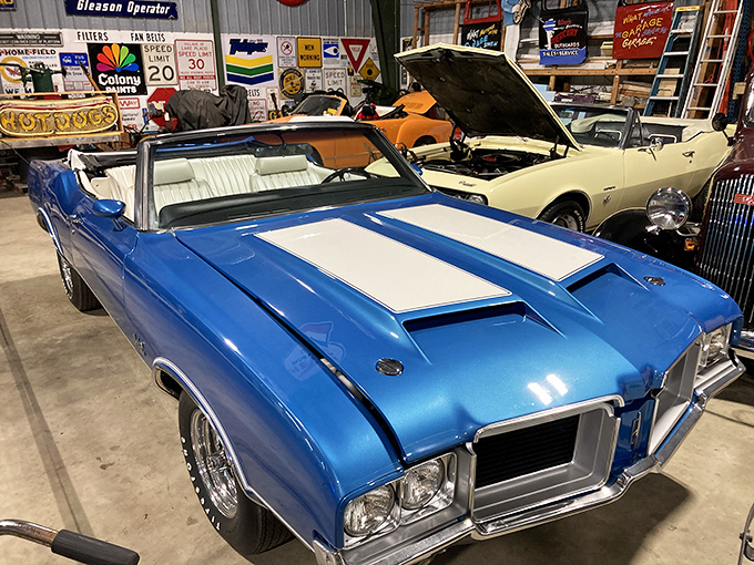 Detroit's finest moments, preserved in chrome and candy-colored paint. That blue convertible isn't just a car&mdash;it's freedom on wheels.