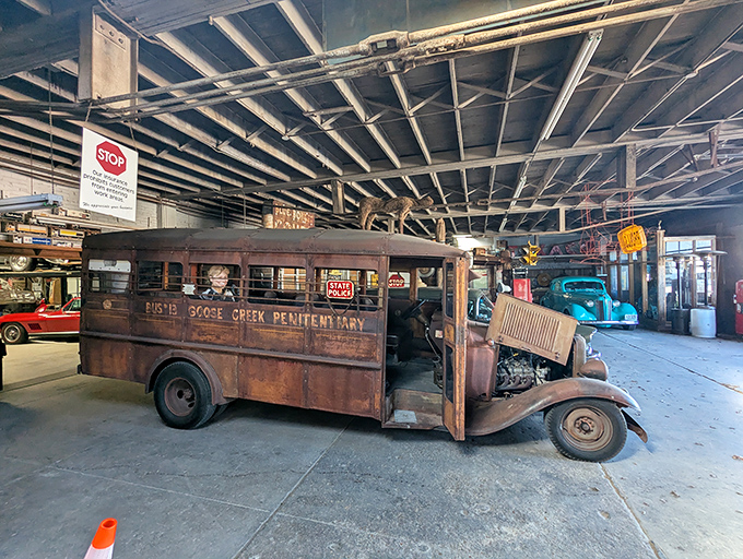 This rusted Goose Creek Penitentiary bus isn't taking prisoners anymore&mdash;just capturing the imagination of visitors with its haunting presence.