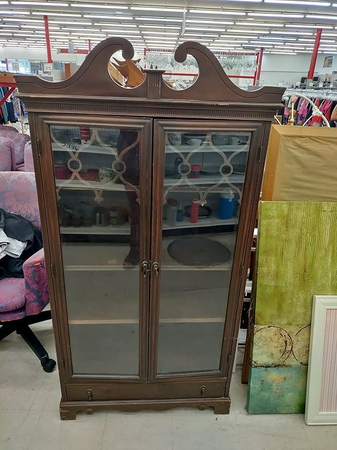 Grandma's china cabinet gets a second chance at displaying your treasures. Craftsmanship like this is why thrifters wake up early.