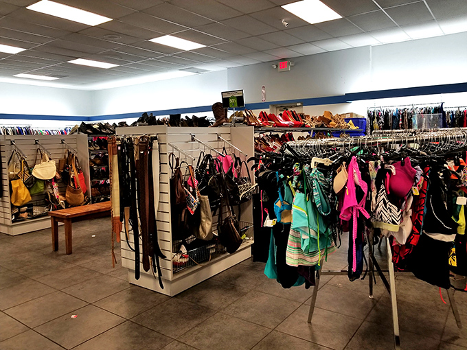 Racks upon colorful racks—the thrifter's version of an all-you-can-eat buffet. Your next favorite outfit is hiding somewhere in this sea of possibilities.