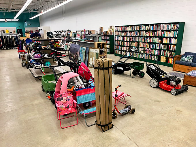Where one person's castoffs become another's treasures&mdash;lawn mowers, children's wagons, and bookshelves create a playground for the practical bargain hunter.
