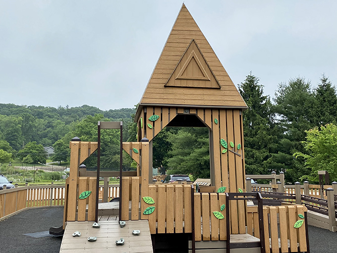 Childhood imagination meets architectural whimsy at Wildwood Park. The triangle-shaped playhouse proves geometry can actually be fun after elementary school.