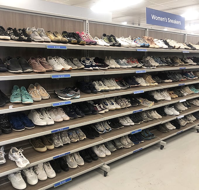 The women's sneaker section rivals any department store in variety, minus the heart-stopping price tags. Sneaker heaven without the financial hell!