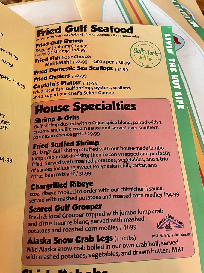 The menu reads like a love letter to the Gulf &ndash; fried, grilled, blackened, or seared, the ocean's bounty awaits your decision.