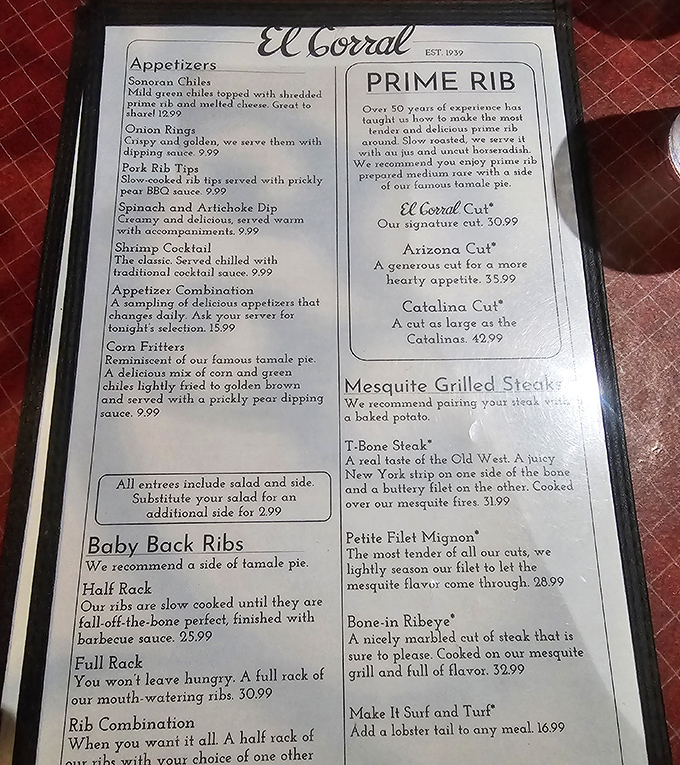 A menu that doesn't need fancy fonts or pretentious descriptions&mdash;just straightforward promises of mesquite-grilled perfection that have kept diners returning for generations.