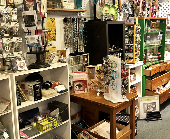 Not your average accessories display. From vintage electronics to jewelry, this booth is where minimalism comes to die gloriously.
