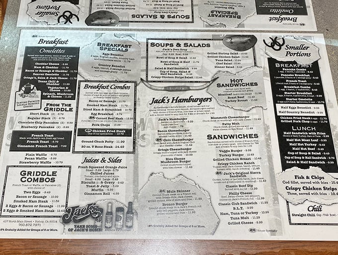 This menu isn't just a list of food &ndash; it's a roadmap to happiness. The breakfast section alone requires strategic planning and possibly a second stomach.