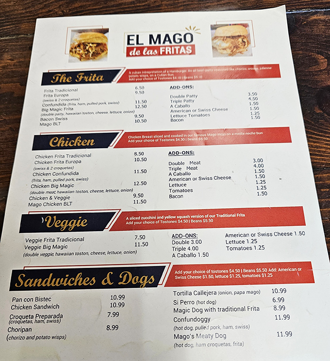 A menu that doesn't need fancy descriptions&mdash;the legend of the frita speaks for itself.