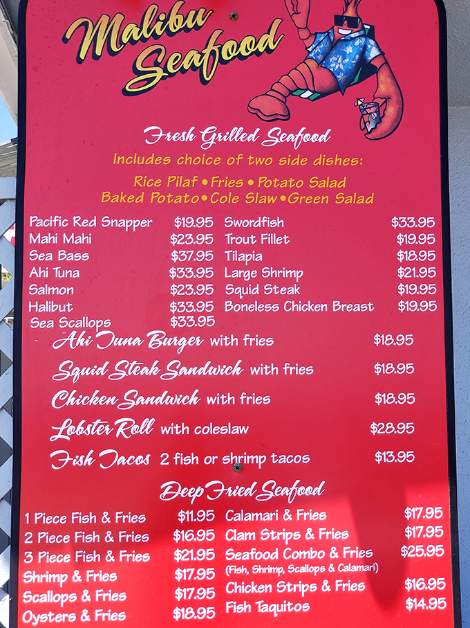 The menu board that's caused more happy indecision than a Netflix queue. Each option promising ocean-fresh delights that'll make you contemplate ordering seconds.