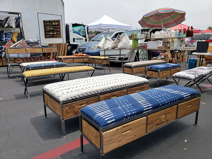 Modern meets vintage in these artfully displayed benches&mdash;proof that yesterday's discards become today's must-have design statements with just the right upholstery.